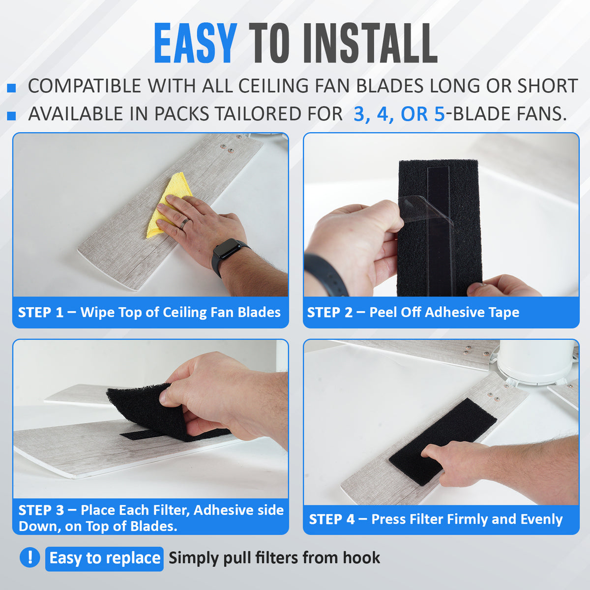 Activated Carbon Ceiling Fan Filters - Adsorbs Odors, Gases, VOCs, Dus ...